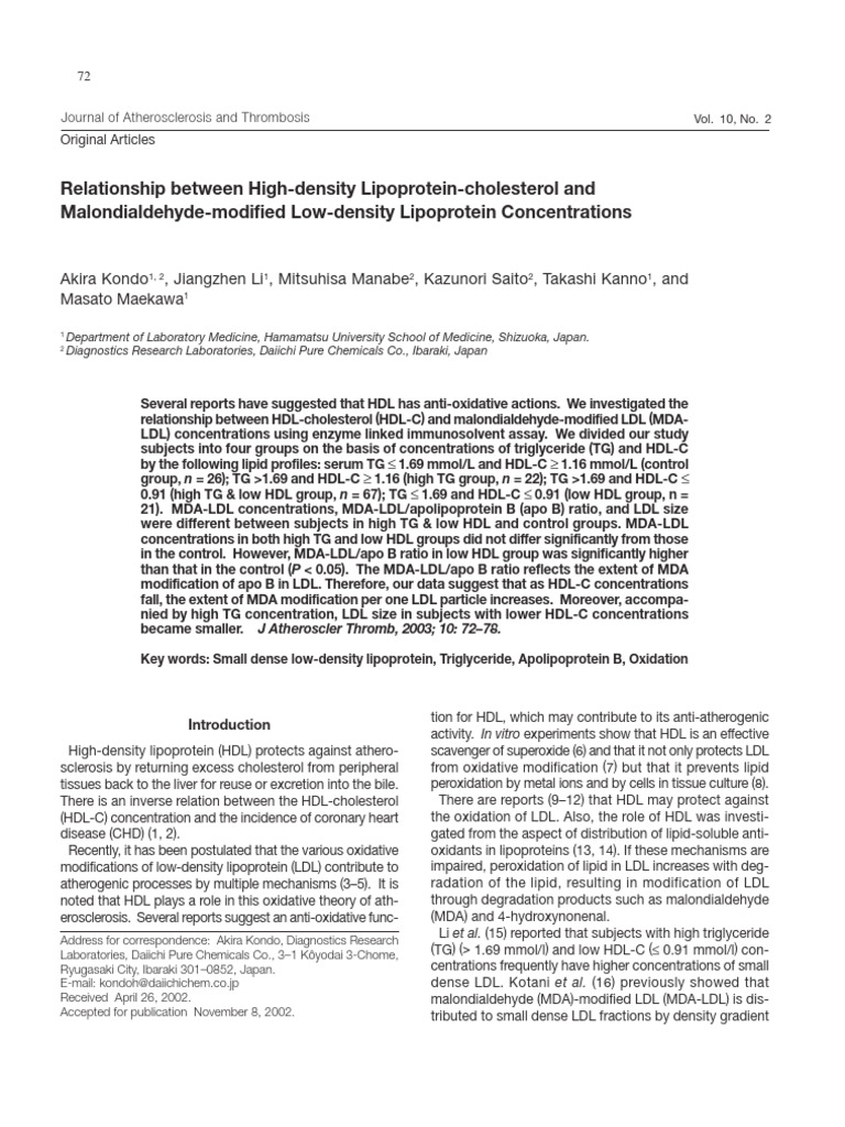 Relationship Between High-Density Lipoprotein-Cholesterol and ... Relationship Between High-Density Lipoprotein-Cholesterol and ...