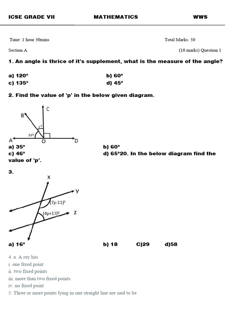 Class 7 Wws | Download Free PDF | Angle | Line (Geometry)