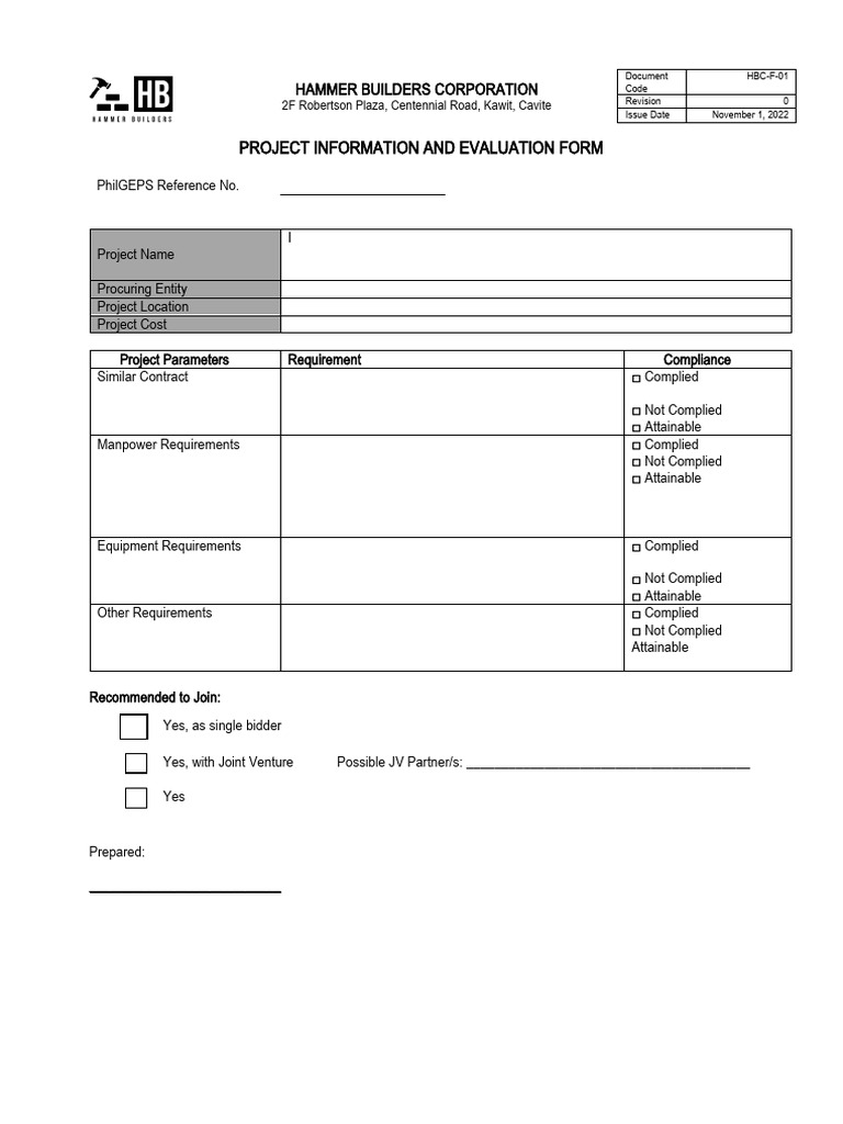 Project Information and Evaluation Form | PDF | Economies | Private Law