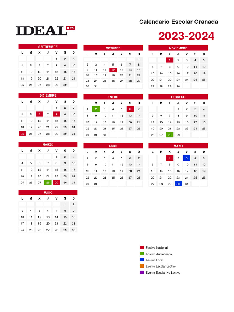 Calendario Escolar Portrait Granada 2023 | PDF | Calendario | Festival