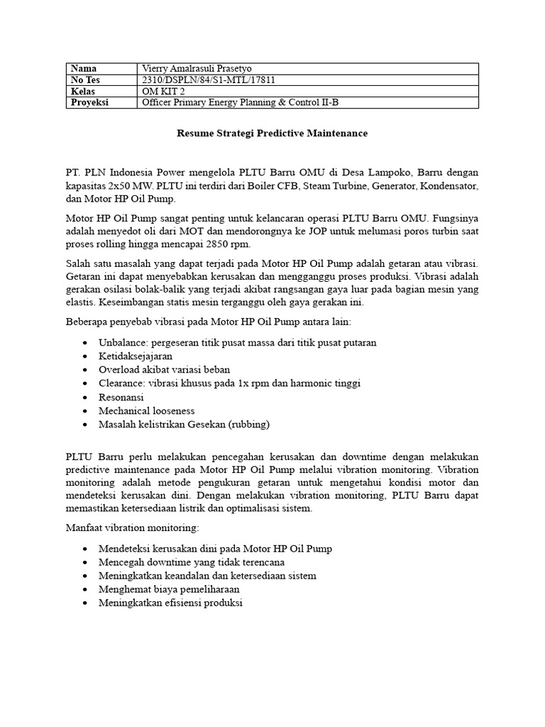 Analisis Pemeliharaan Prediktif Motor HP Oil Pump | PDF