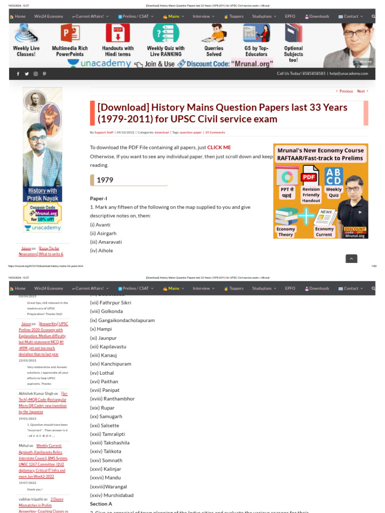 Download 33 Years of UPSC History Papers | PDF | Mughal Empire ...