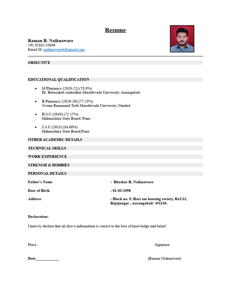 Raman Naiknaware Resume Overview | PDF