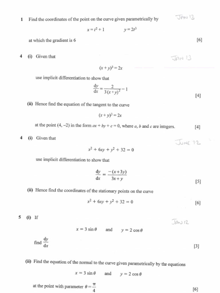 Differentiation questions Revision | PDF
