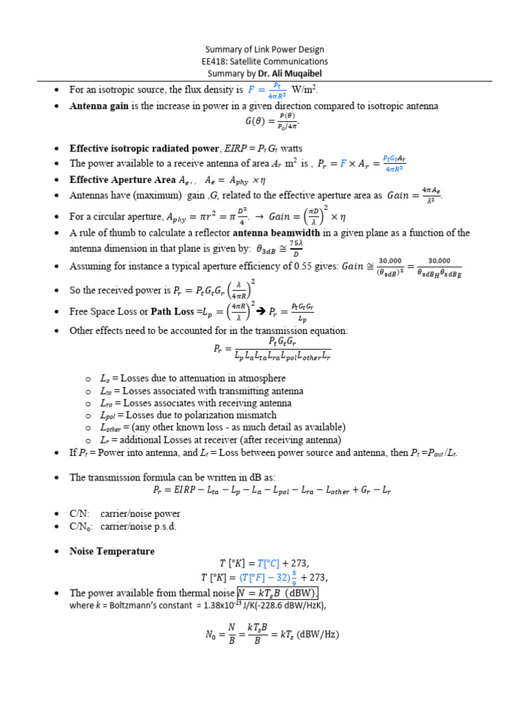 Summary of Link Power Design | PDF | Antenna (Radio) | Telecommunications