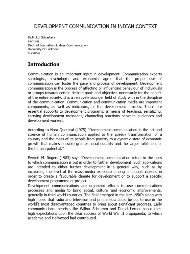 Development Communication In Indian Contexet Pdf Communication