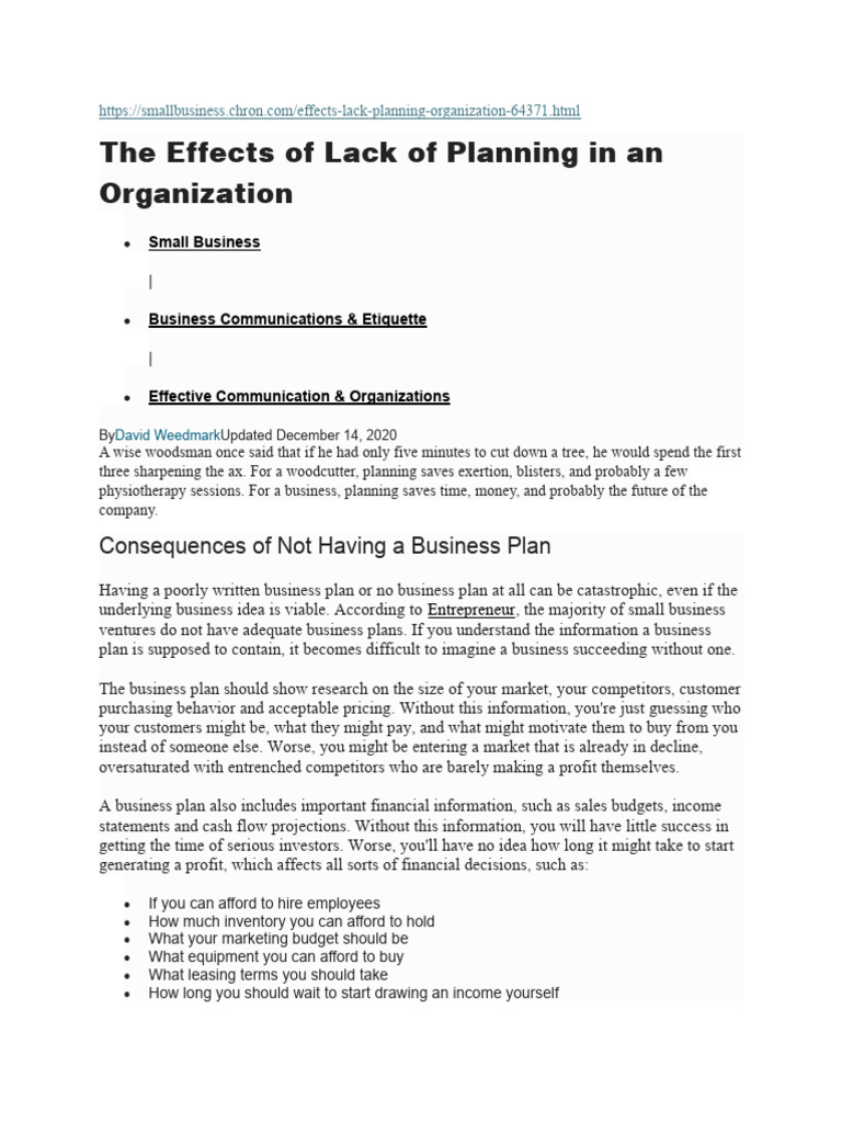 Consequences of Poor Business Planning | PDF | Employment | Goal