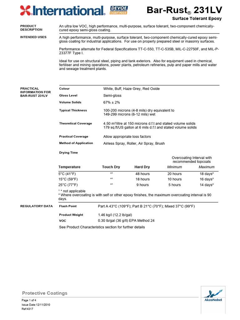 Bar-Rust 231LV Surface Tolerant Epoxy | PDF | Concrete | Paint