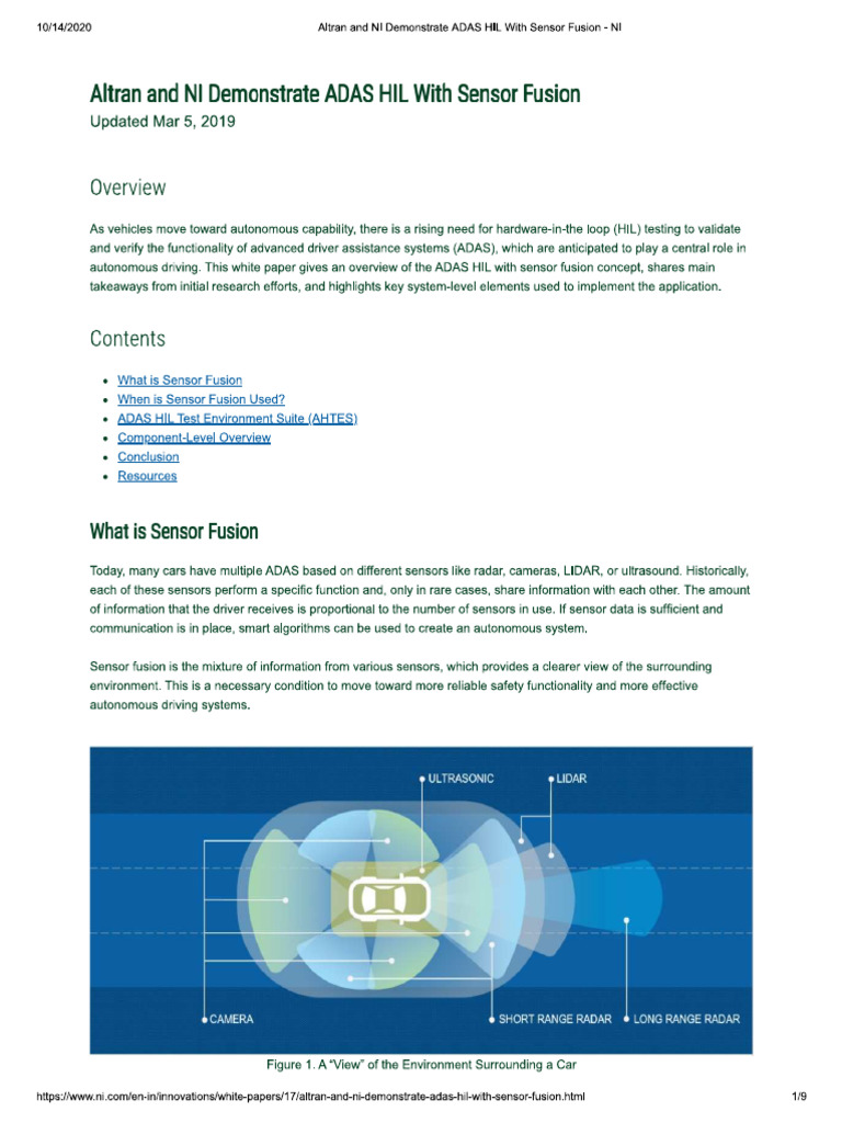 Altran and NI Demonstrate ADAS HIL With Sensor Fusion | PDF