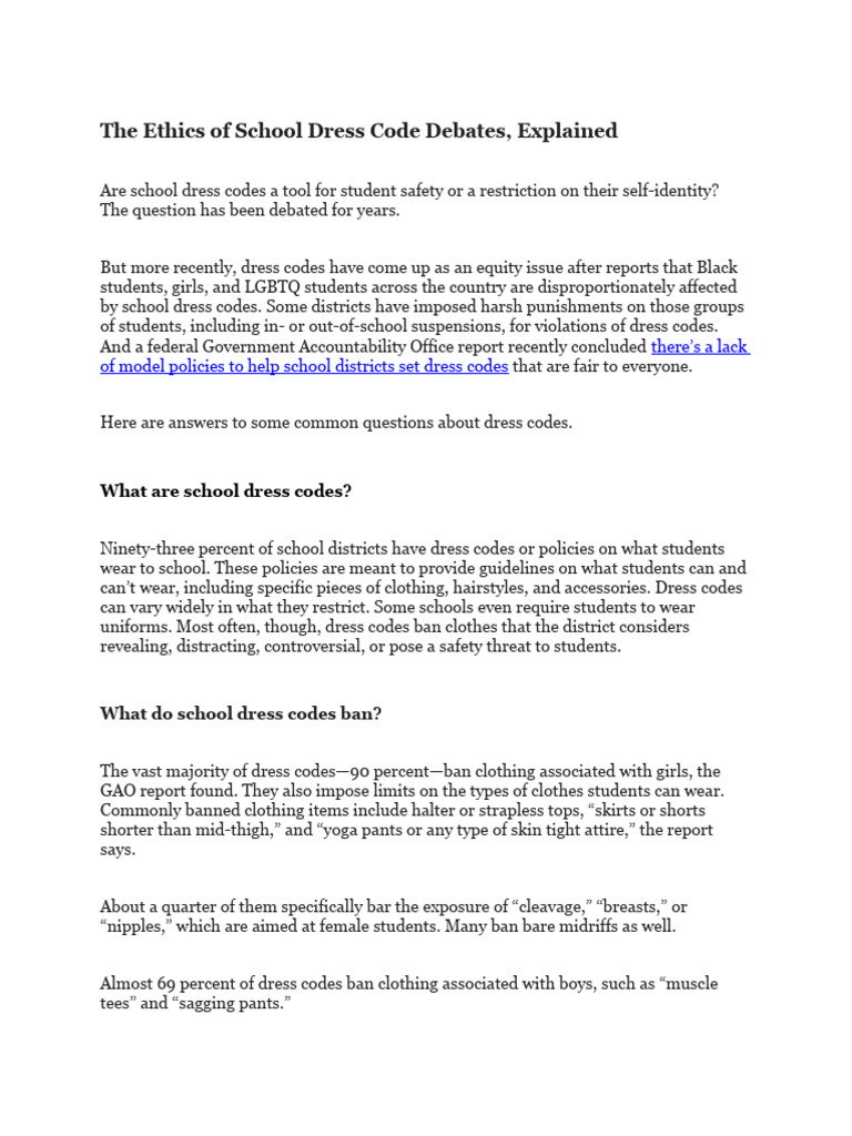 Assignment Five Ethics of School Dress Code | PDF | Dress | Justice