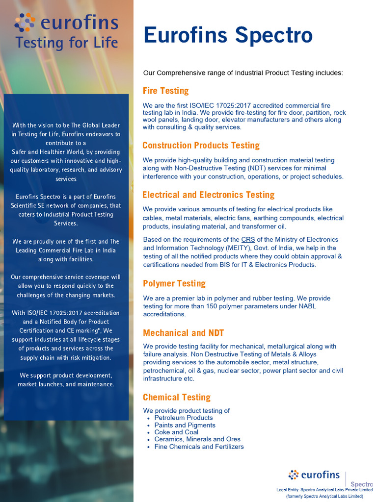 Eurofins Spectro Brochure | PDF | Personal Protective Equipment | Laboratories