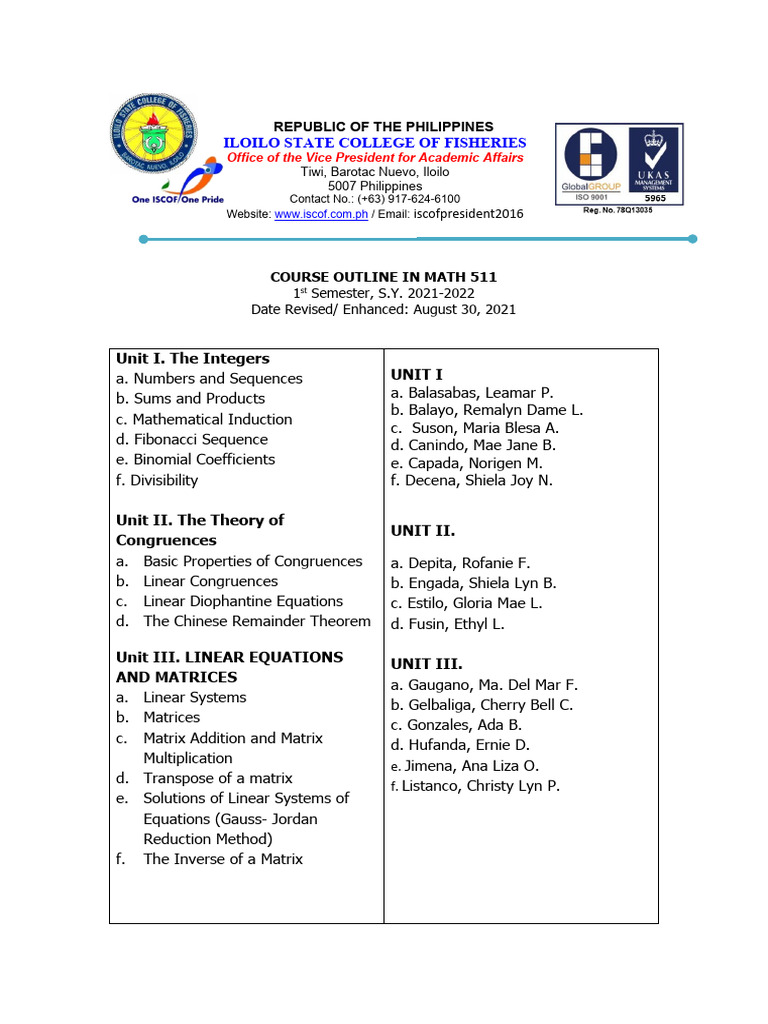 Course-Outline-MAth-511 | PDF | Derivative | Matrix (Mathematics)