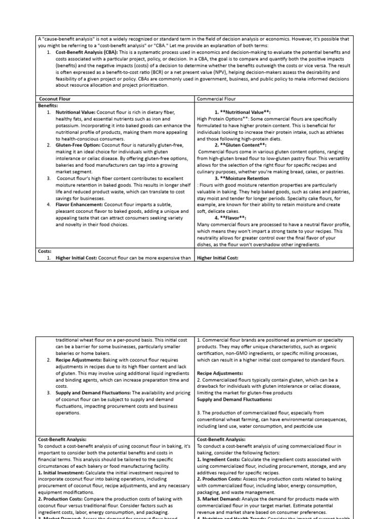 Cost Benefits Analysis | PDF | Flour | Cost–Benefit Analysis