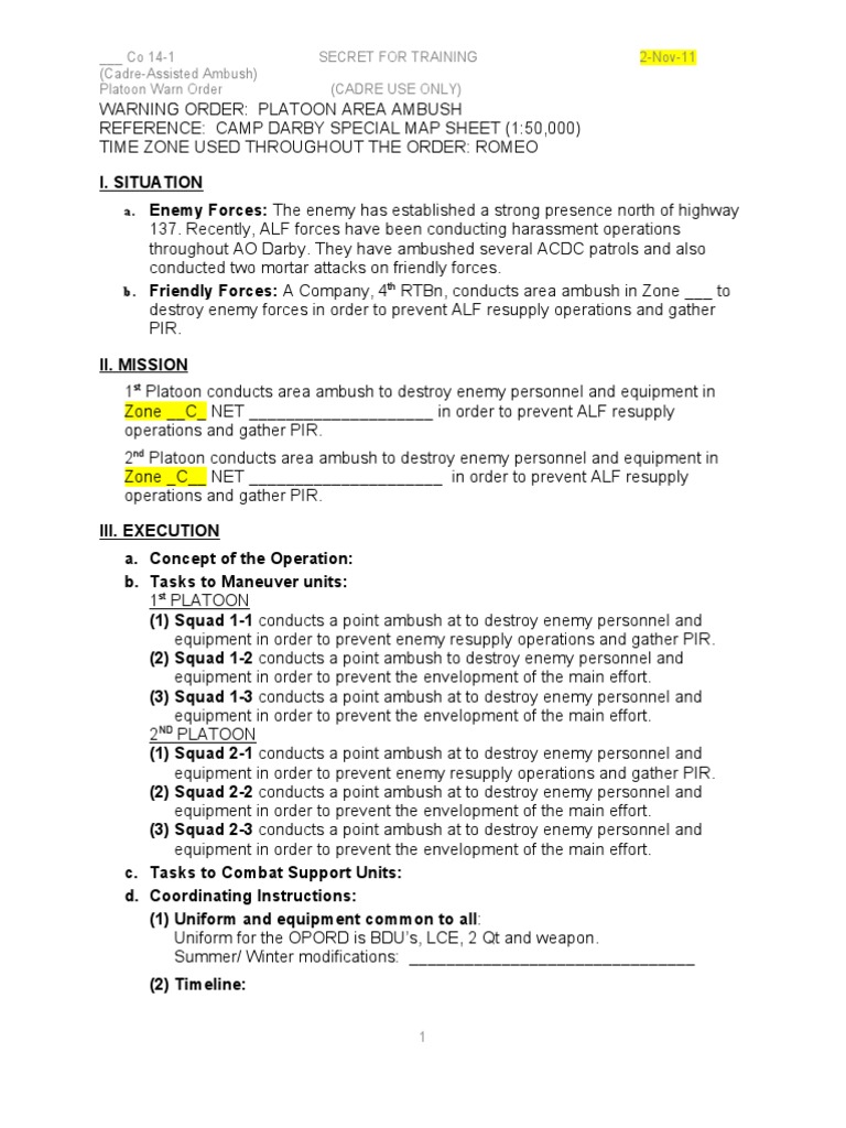 Area Ambush OPORD for Platoon | PDF | Ambush | Platoon