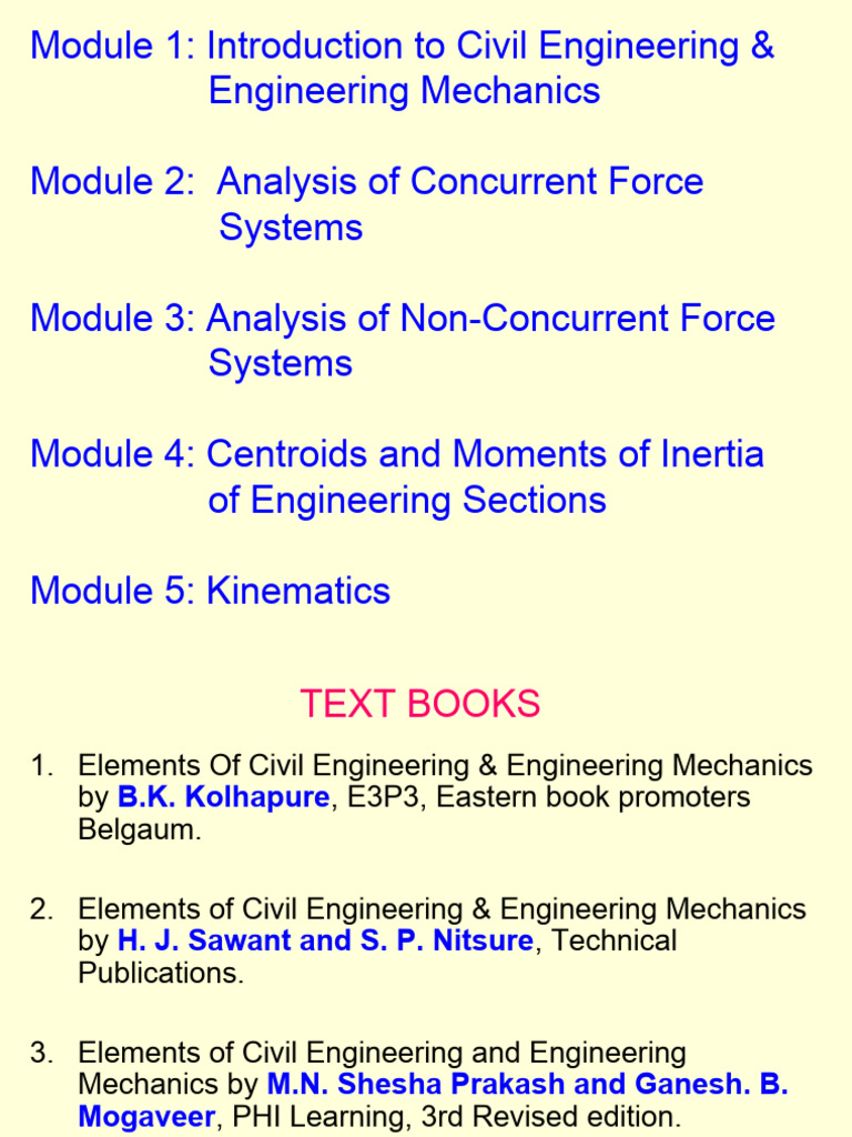 Civil Engineering & Mechanics Guide | PDF | Torque | Force