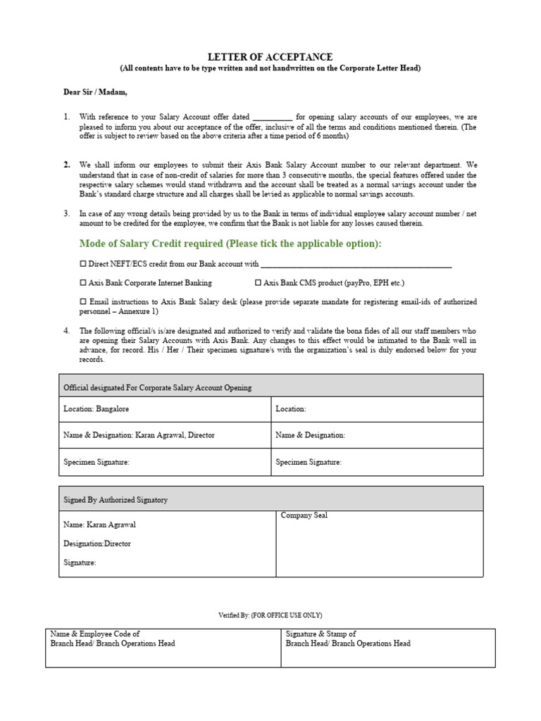 Letter of Acceptance | PDF | Debit Card | Signature