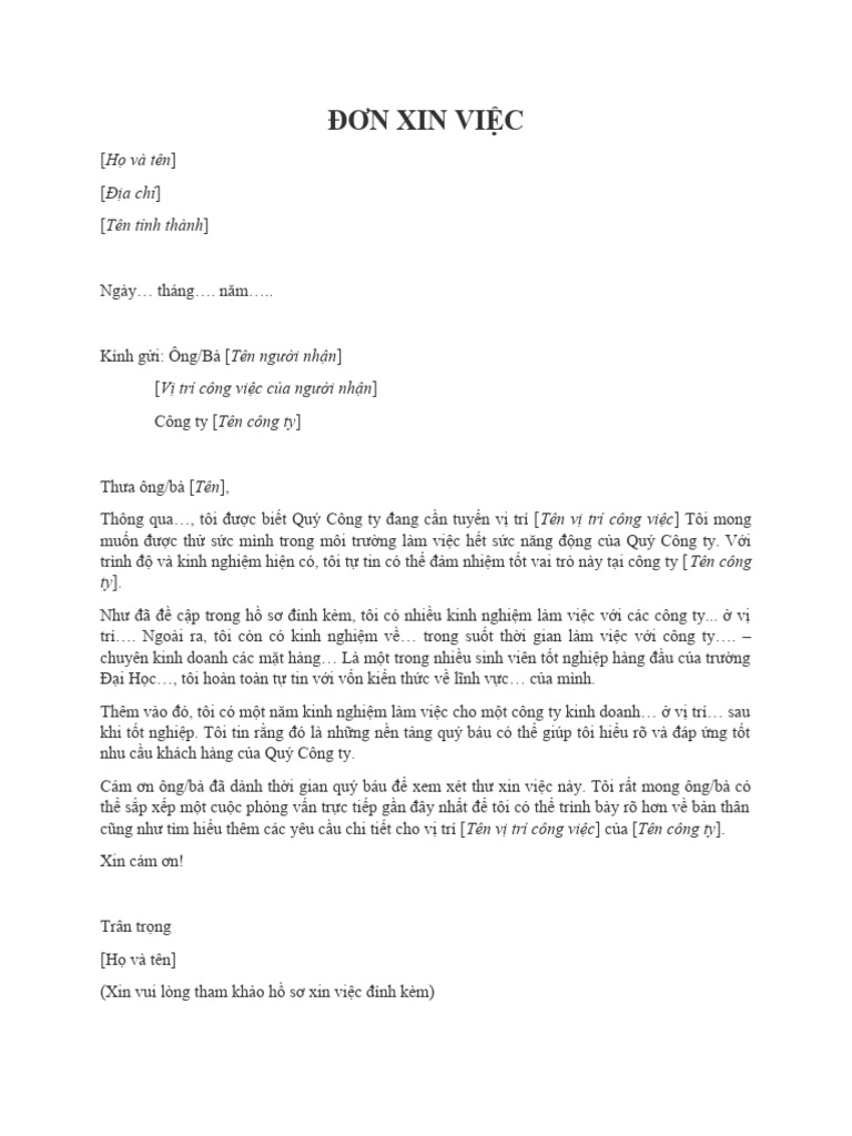 Mau Don Xin Viec | PDF