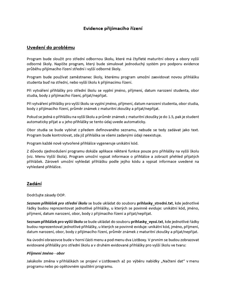 Evidence Prijimaciho Rizeni | PDF