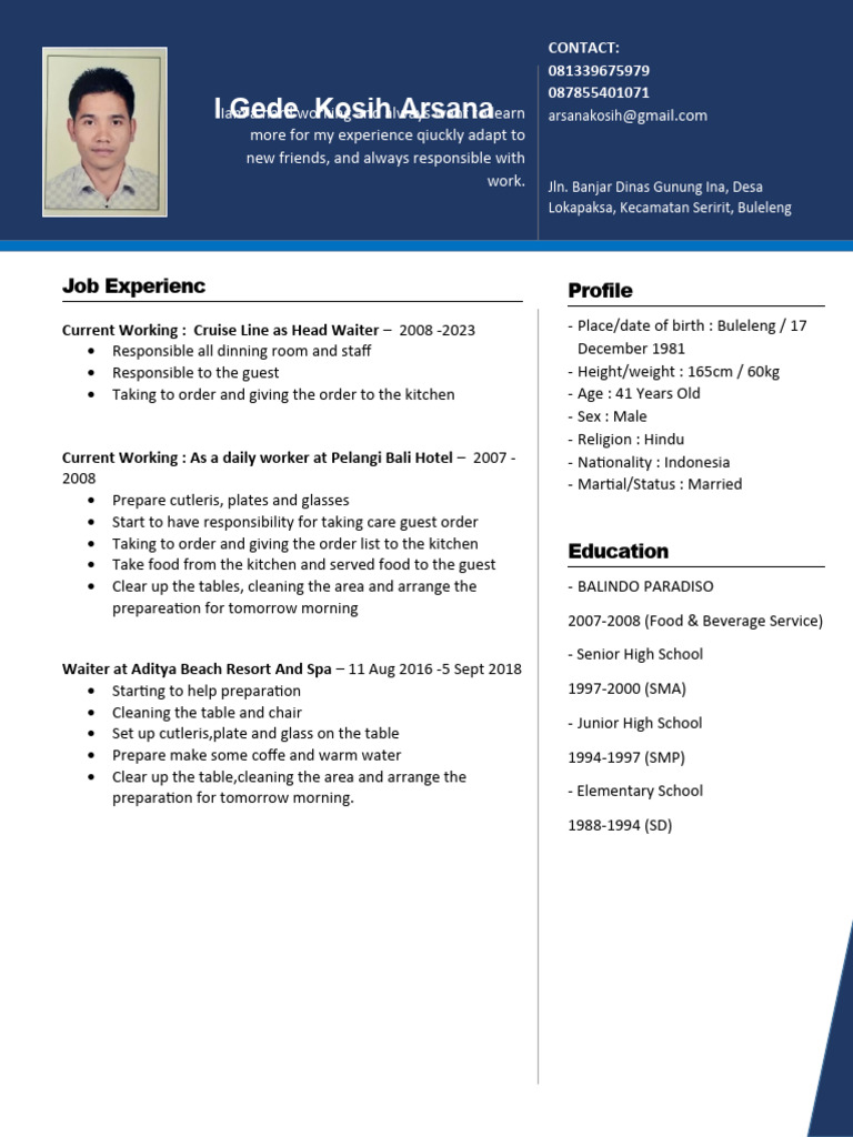 CV Bli Gede | PDF | Gastronomy | Food And Drink