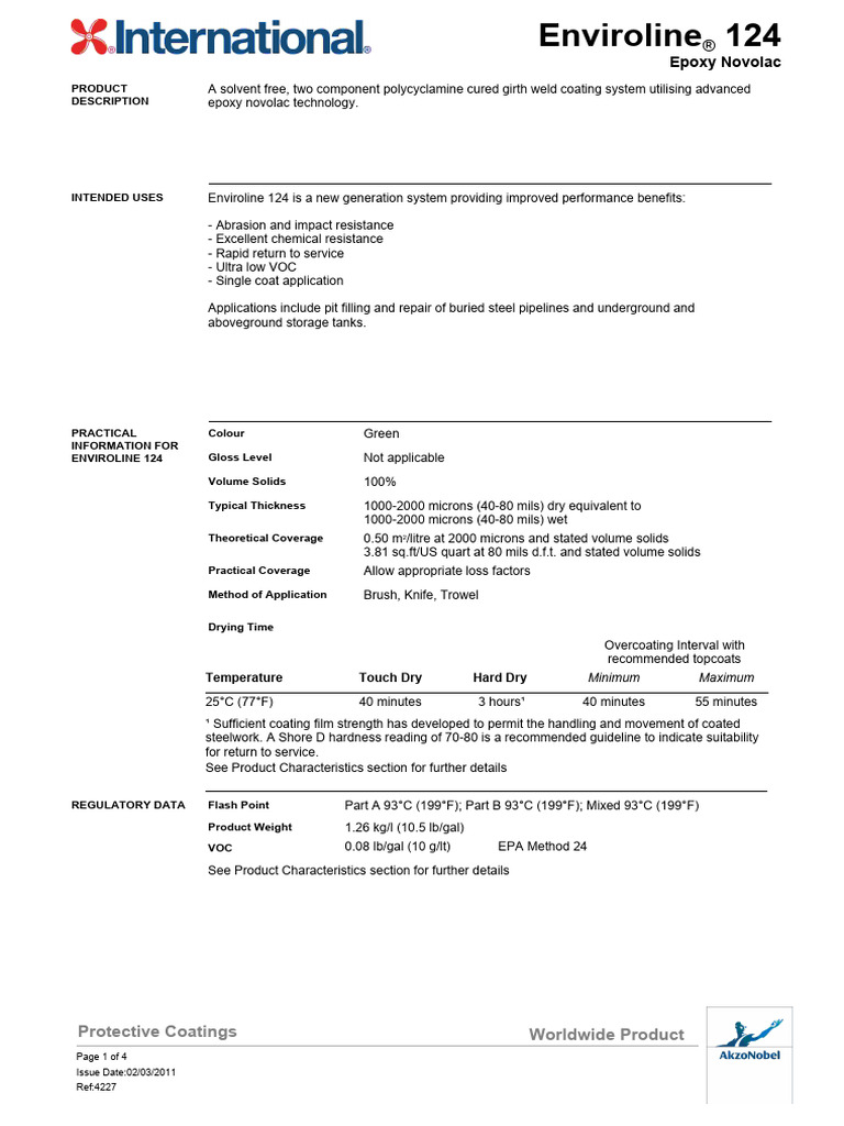Enviroline 124 Epoxy Novolac SF | PDF | Epoxy | Paint