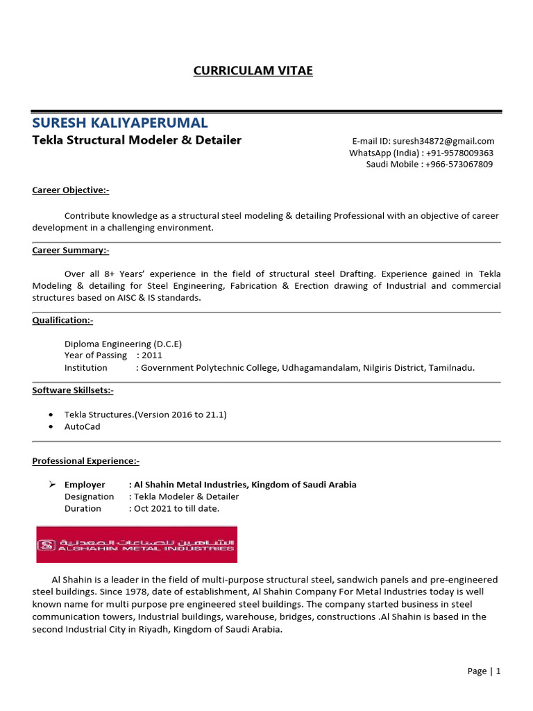 K.Suresh - Structural Detailer CV | PDF | Business | Technology ...