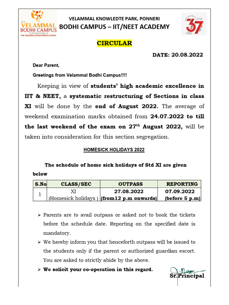 Xi Circular 22-23 | PDF