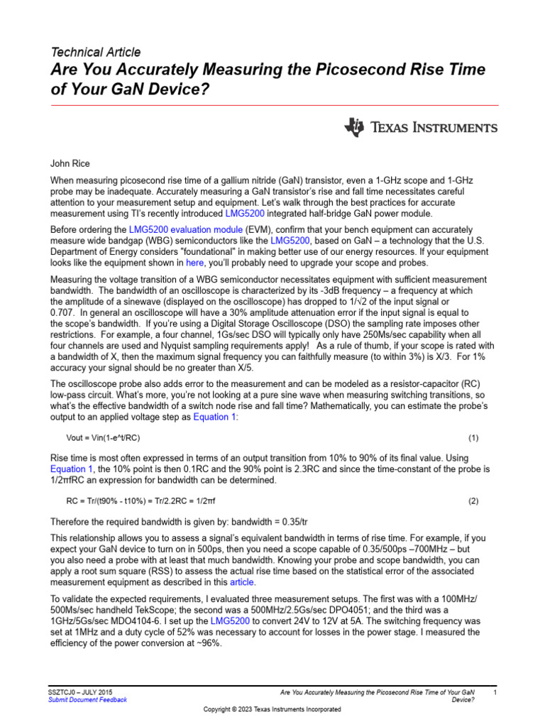 Measuring The Picosecond Rise Time PF GaN Device | PDF | Bandwidth ...