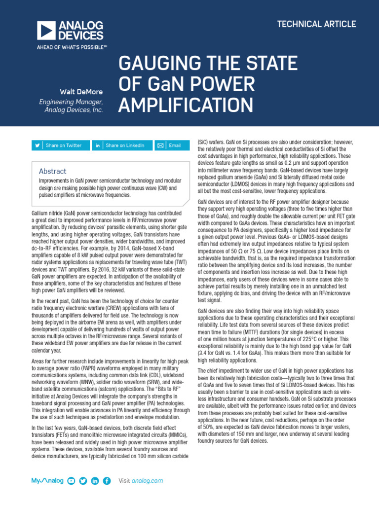 GaN Power Amplifiers: Advancements & Applications | PDF | Amplifier ...