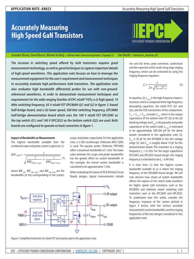 AN023 Accurately Measuring High Speed GaN Transistors | PDF | Bandwidth (Signal Processing ...