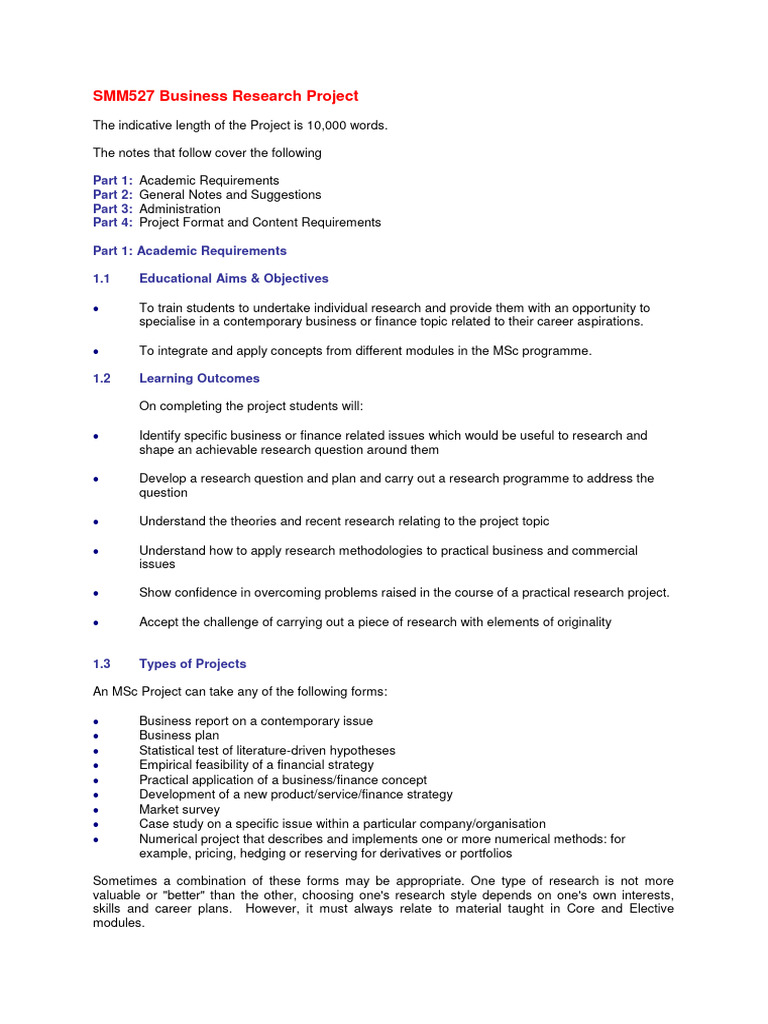 SMM527 Business Research Project Guide | PDF | Thesis | Bibliography