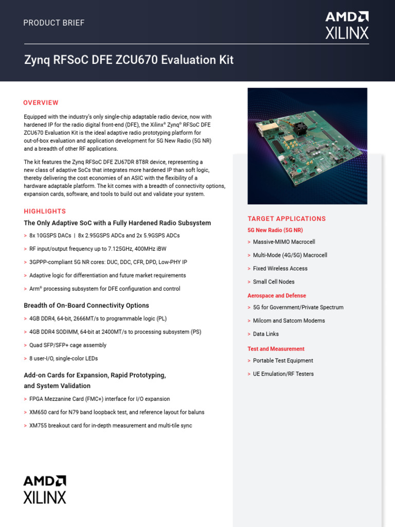 Zynq RFSoC DFE ZCU670 Evaluation Kit Product Brief | PDF | Electronics ...
