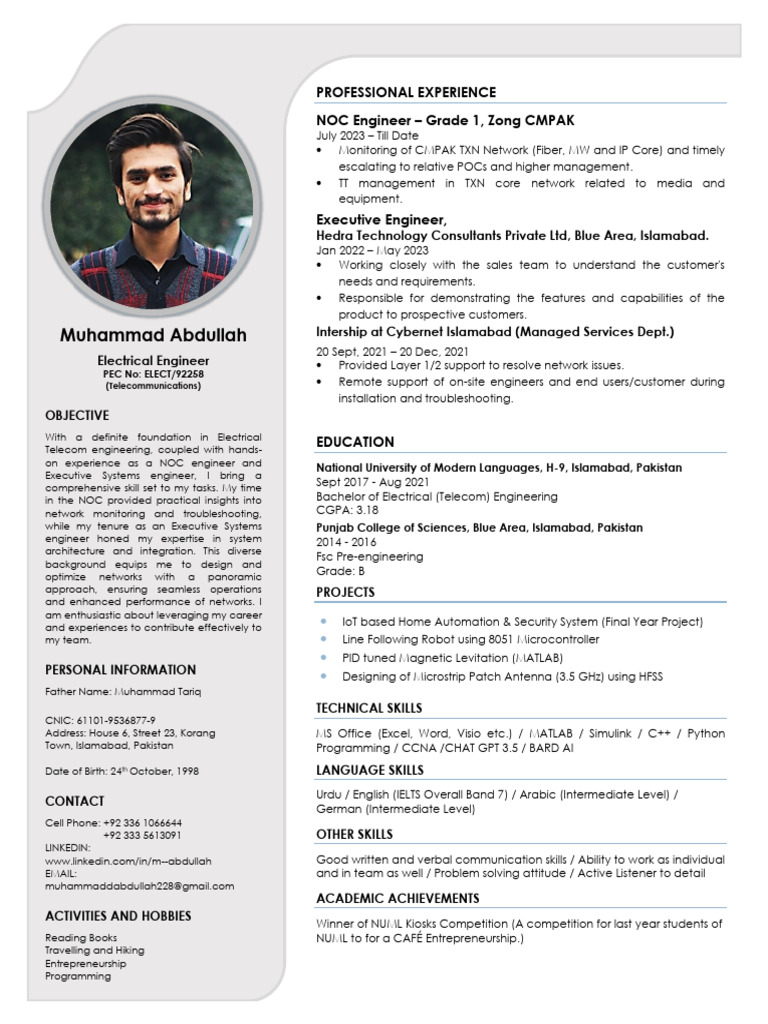 Muhammad Abdullah - Resume | PDF | Telecommunications | Computing