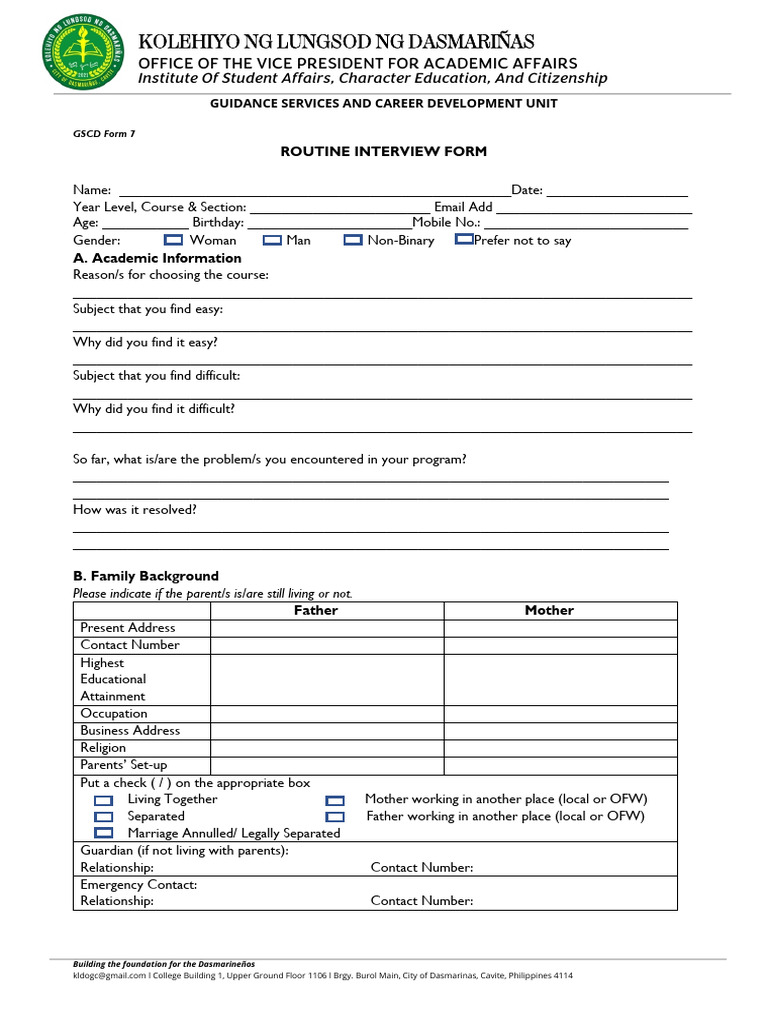 Routine Interview Form | PDF