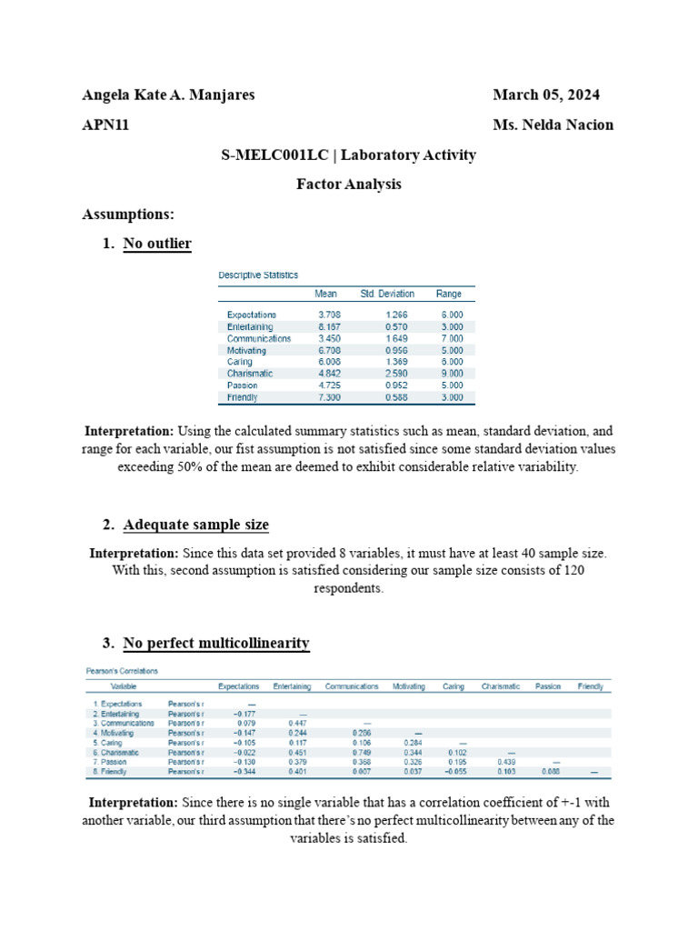 Factor Analysis Pdf Factor Analysis Multicollinearity