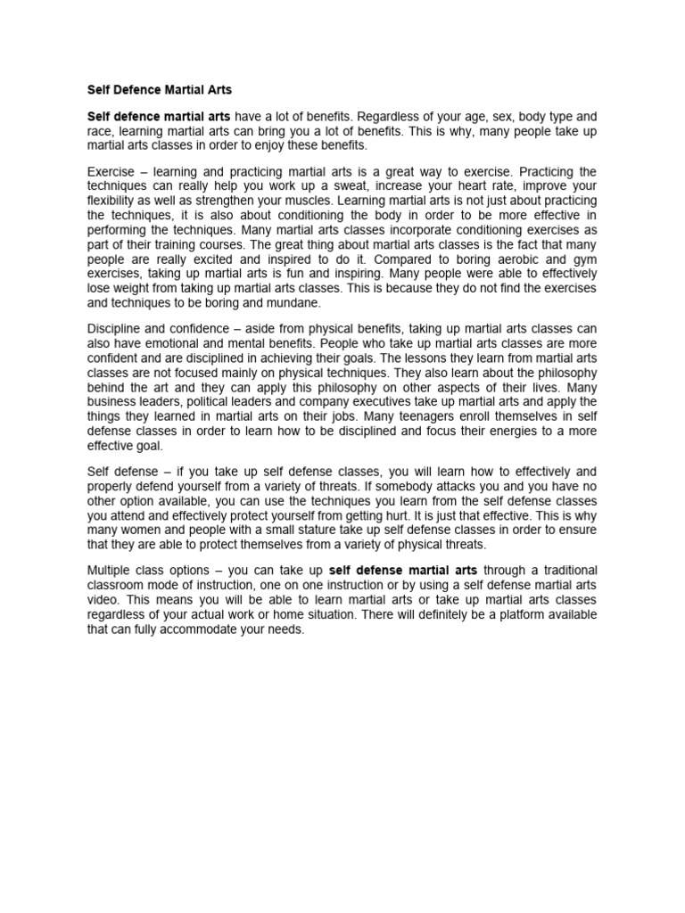 Benefits of Self Defence Martial Arts | PDF | Self Defense | Learning