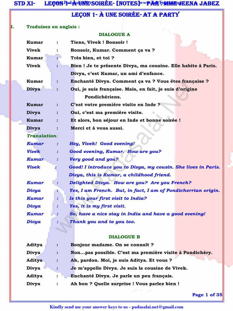 11th French Lesson 1 To 8 Study Materials French Medium PDF Download ...