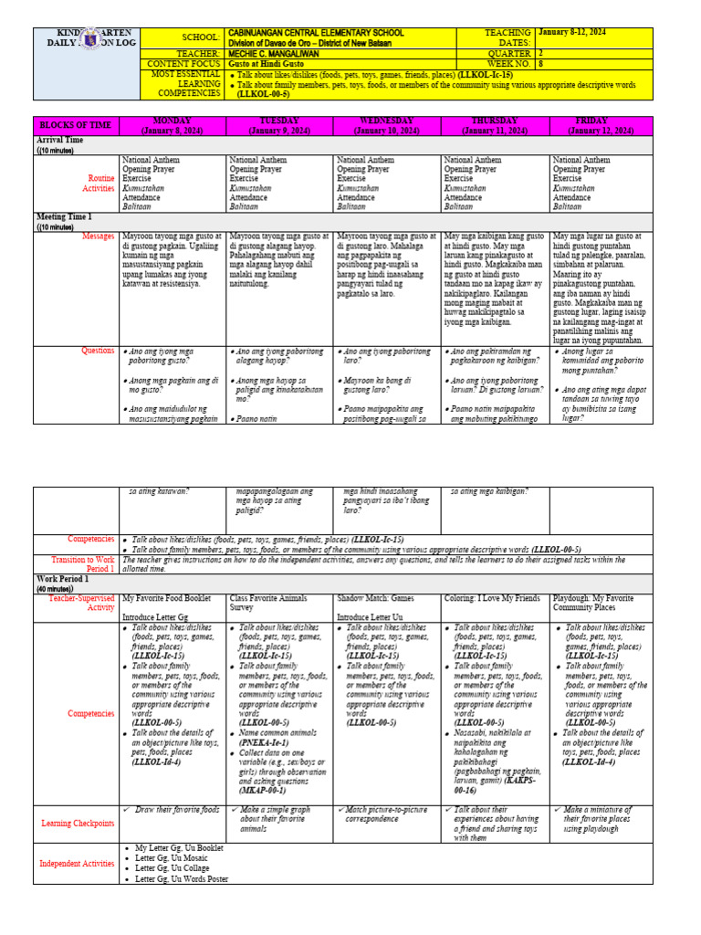 Edited KINDERGARTEN DLL Q2 WEEK 8 | PDF