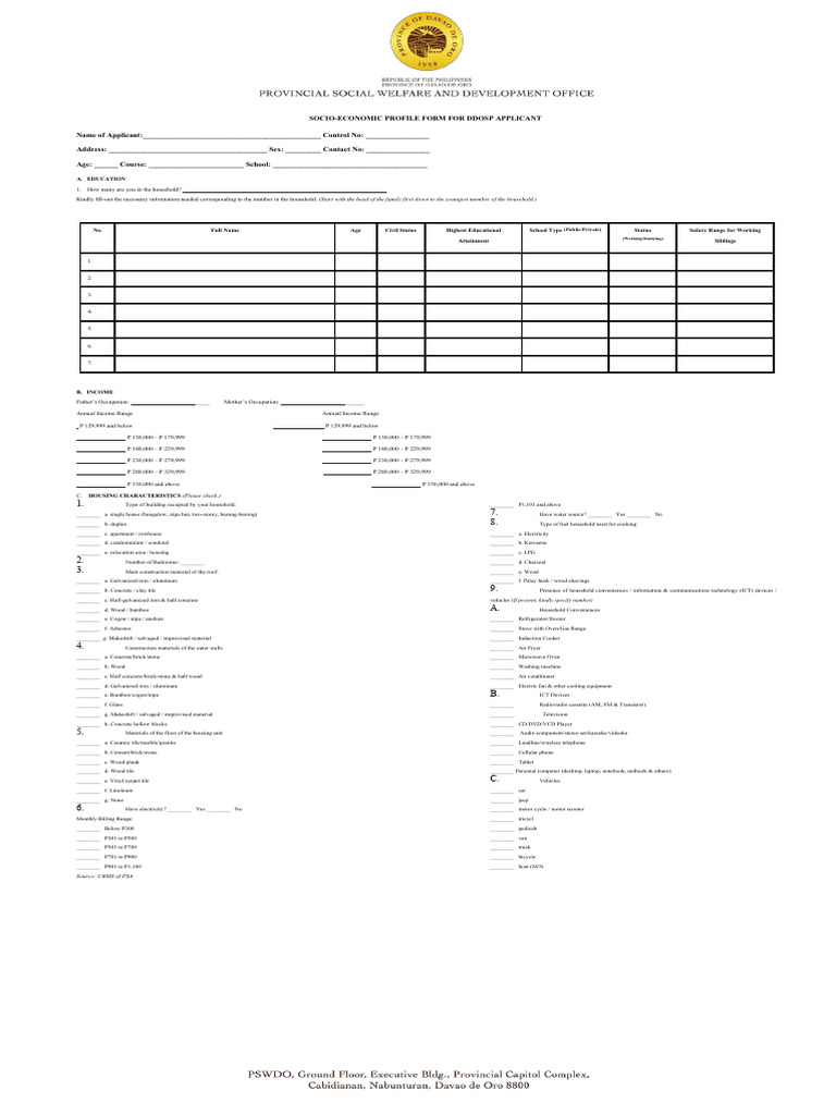 DDOSP Socio-Economic Profile Form | PDF