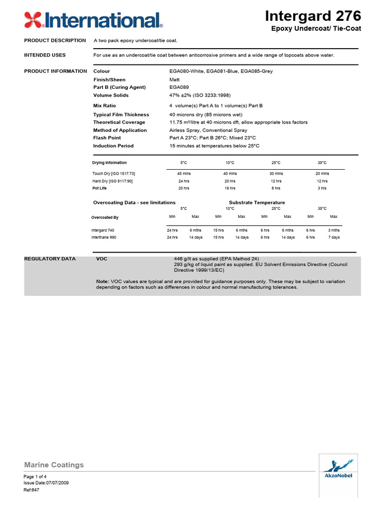 Intergard 276: Epoxy Undercoat/ Tie-Coat | Download Free PDF | Paint | Materials