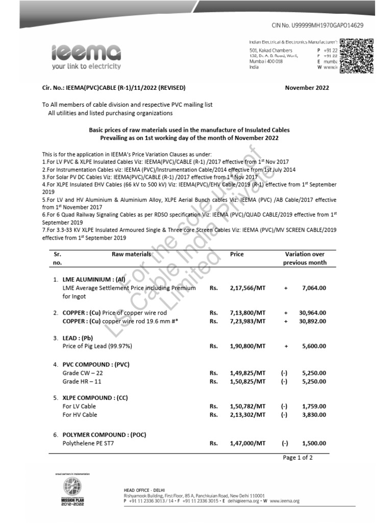 IEEMA Circular For Nov 2022REV | PDF | Secondary Sector Of The Economy ...