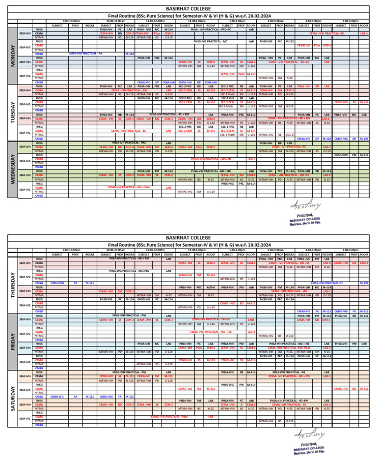2023-2024 Final Routine (Pure SC - ) SEM 4 & 6 Wef 20-02-2024 Signed | PDF