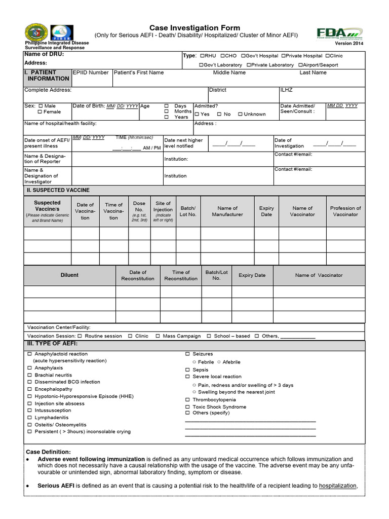 AEFI-CIF-2014-SERIUOS-CASE | PDF | Vaccines | Refrigerator