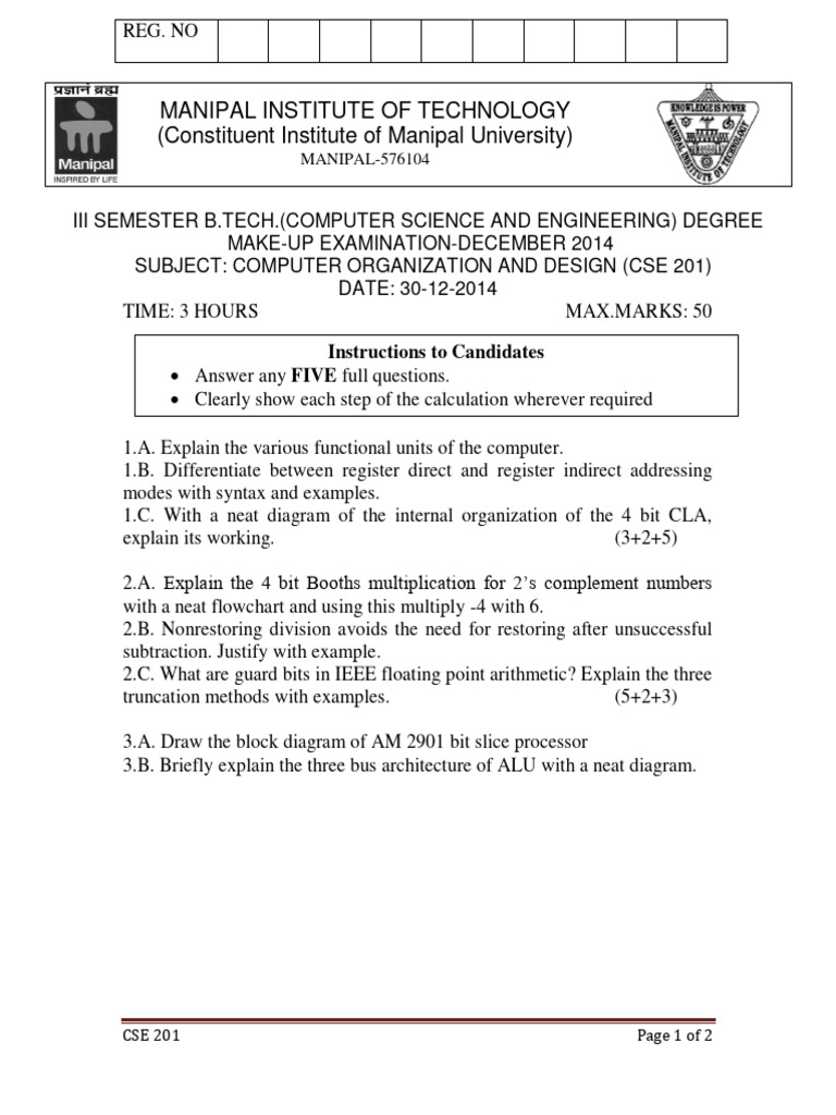 Computer Organization and Design (CSE-201) (Makeup) | PDF | Cpu Cache | Central Processing Unit
