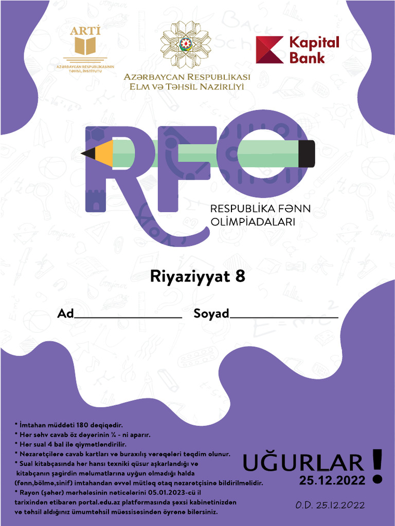 Riyaziyyat 8 Ci Sinif RFO Rayon ŞƏHƏR Mərhələsi Sualları VƏ Cavabları | PDF