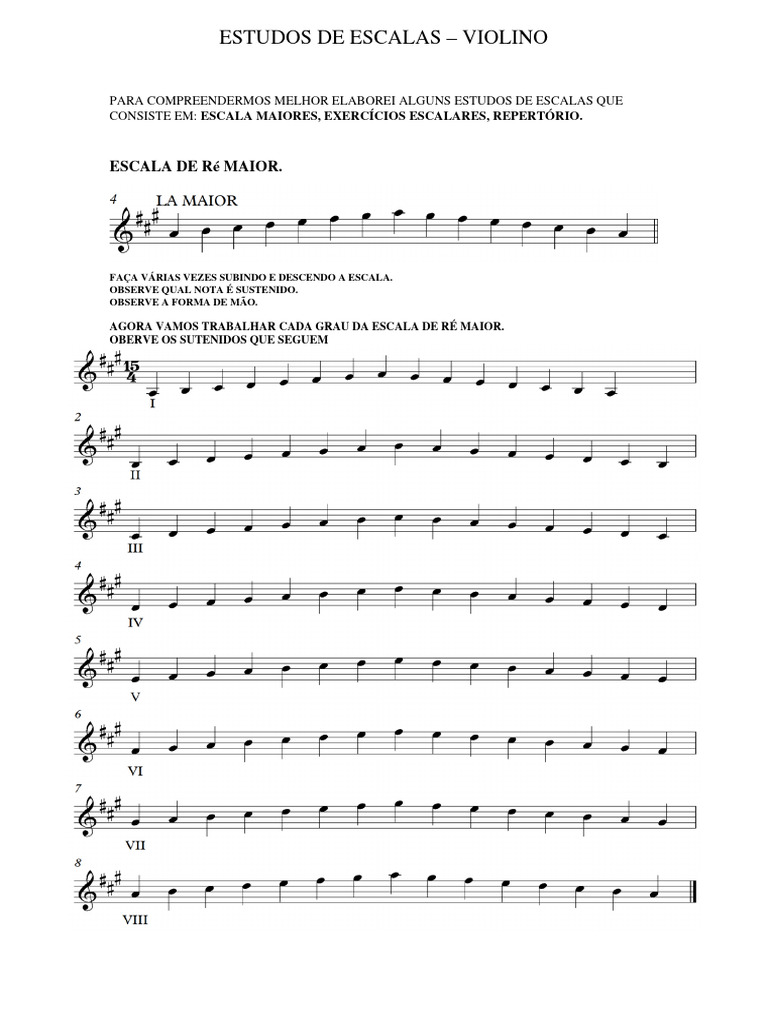ESTUDOS DE ESCALAS A MAIOR Violino | PDF