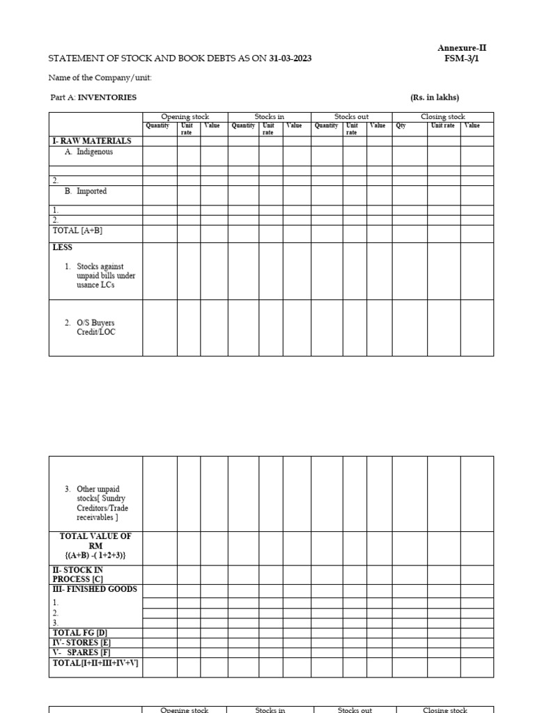 New Stock Statement Format | PDF | Banks | Insurance
