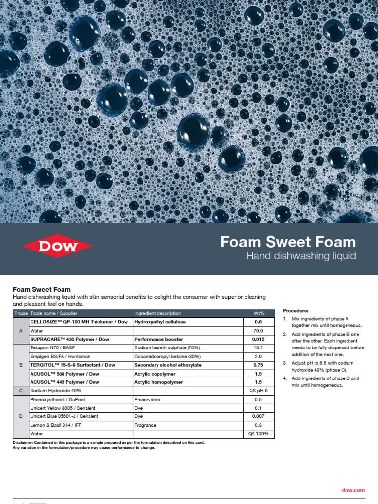 27 2644 01 Foam Sweet Foam Hand Dishwashing Liquid | PDF | Dow Chemical Company