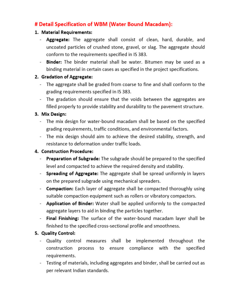 Detail Specification of WBM | Download Free PDF | Construction ...
