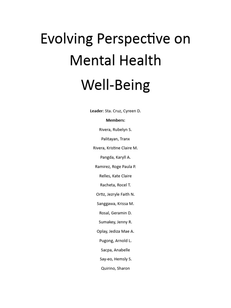 Evolving Perspective on Mental Health | PDF | Mental Health | Mental Disorder