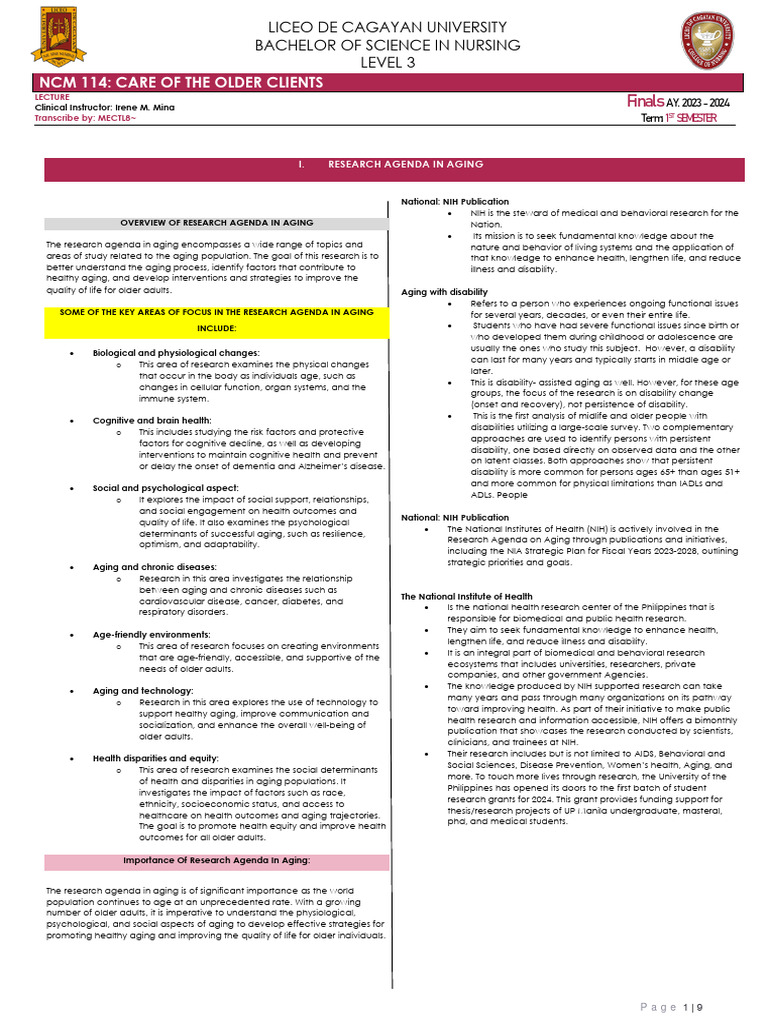 Ncm 114 Finals Notes Pdf Ageing Mental Health